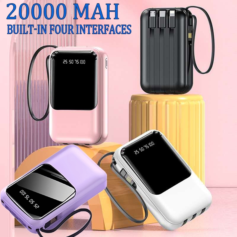 Original 20000mAh Power Bank Charging Built-in 4 Lines Full Capacity ...