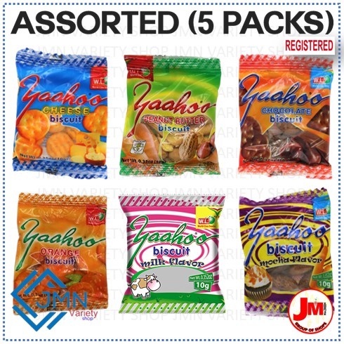 JM FG-0085 | W.L Foods | 5 Packs | Yaahoo Biscuit | Chocolate | Cheese | Orange | Peanut Butter ...
