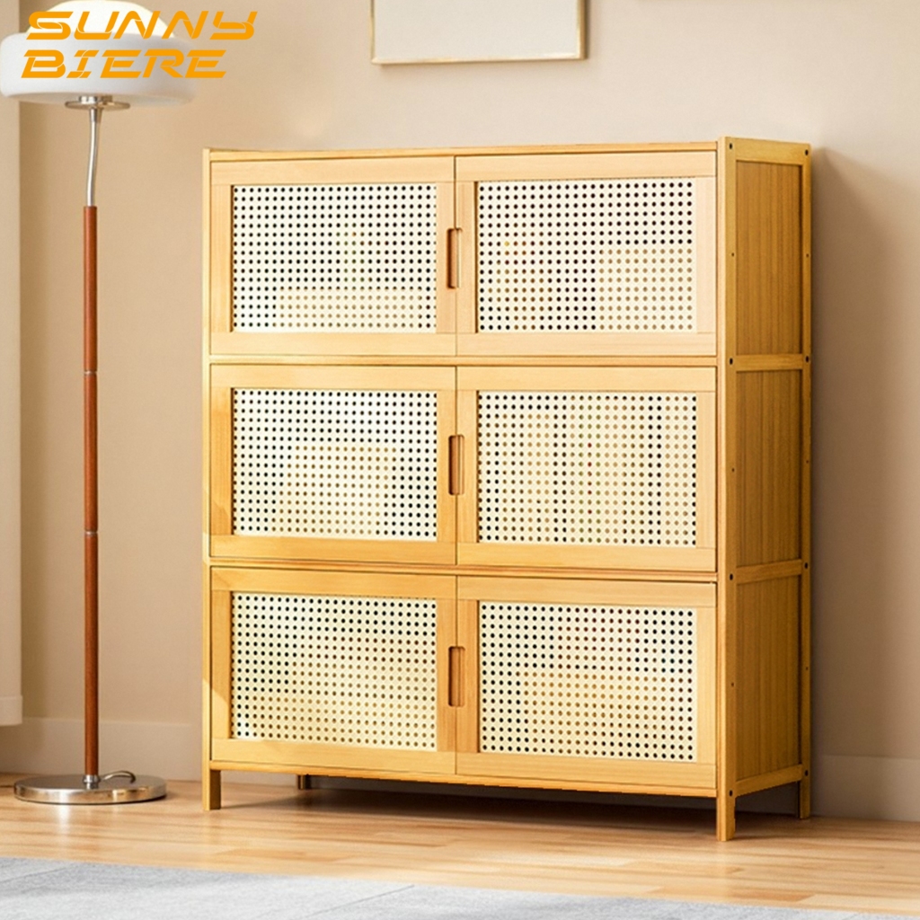 【COD】 Storage Cabinet With Rattan Door Dust Rack Dustproof Bamboo 4 ...