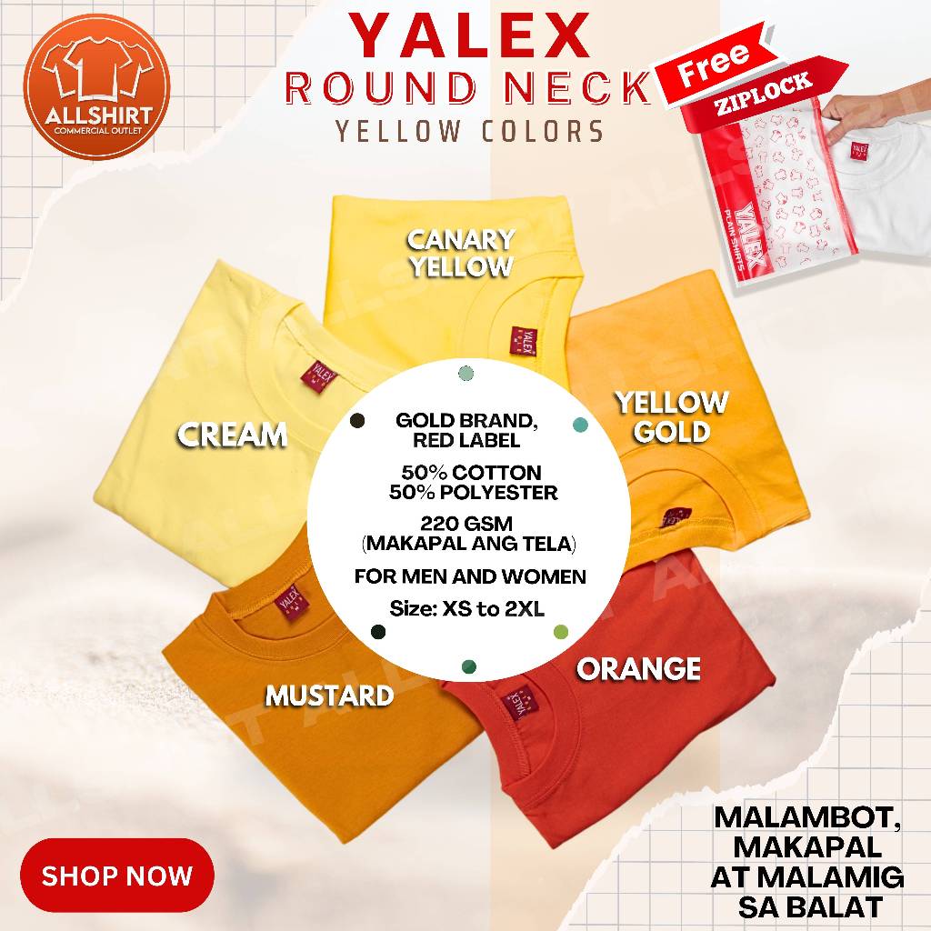 FREE ZIPLOCK! YALEX T-Shirt YELLOW COLORS Round Neck Red Label Gold Tag ...