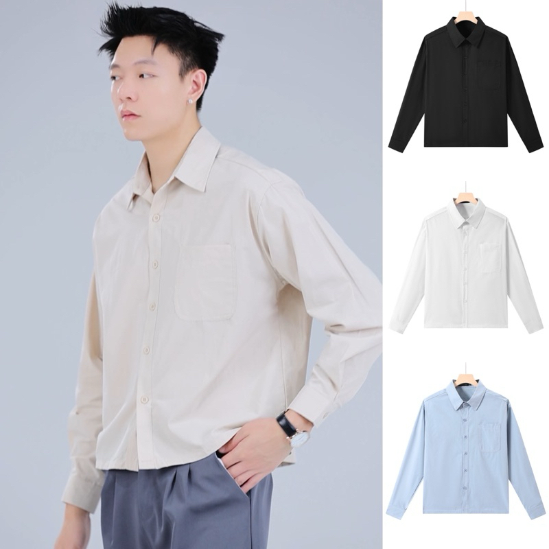 Mannered by HUILISHI Boxy Cropped Long Sleeve Polo Unisex Cotton Plain ...