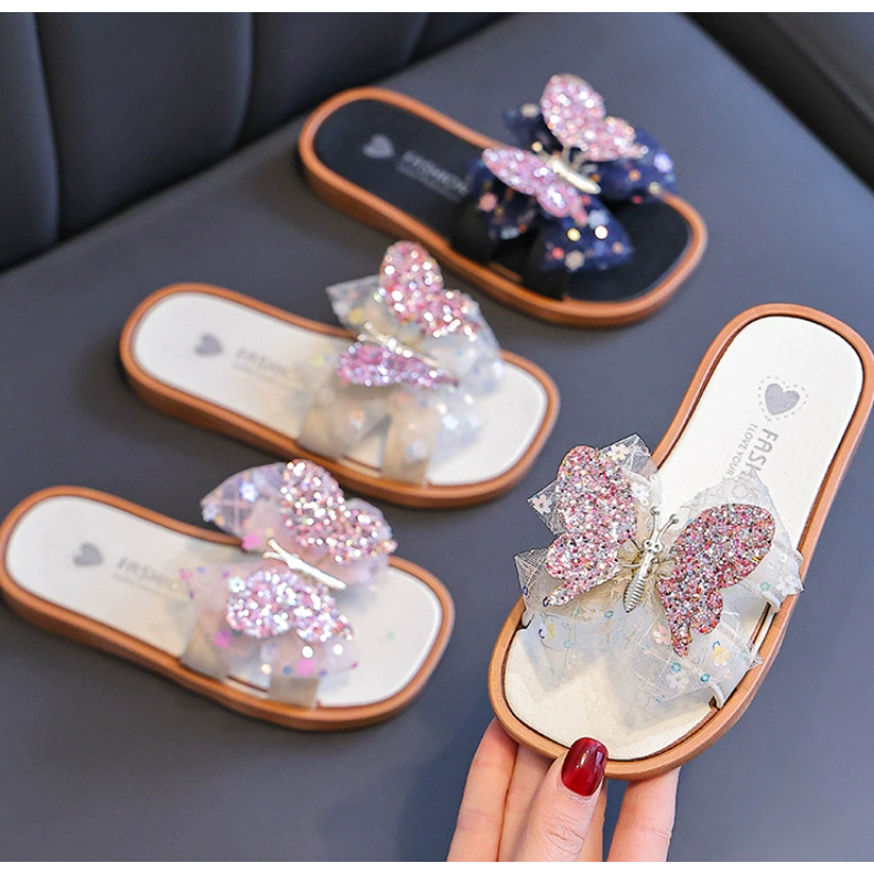 Korea kids Girl Princess 3D Butterfly Bow slippers sandals (26-36) #COD ...