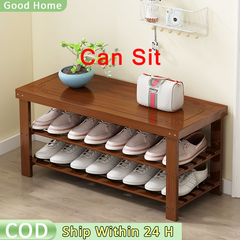 40/50/70/100 Bamboo Shoe Stool Cabinet Shoe Rack Stool Storage Modern ...