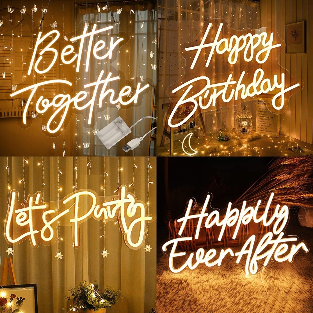 Happy Birthday LED Sign Brightness Adjustable Neon Sign Wall Decor Birthday Party Wedding Home ...
