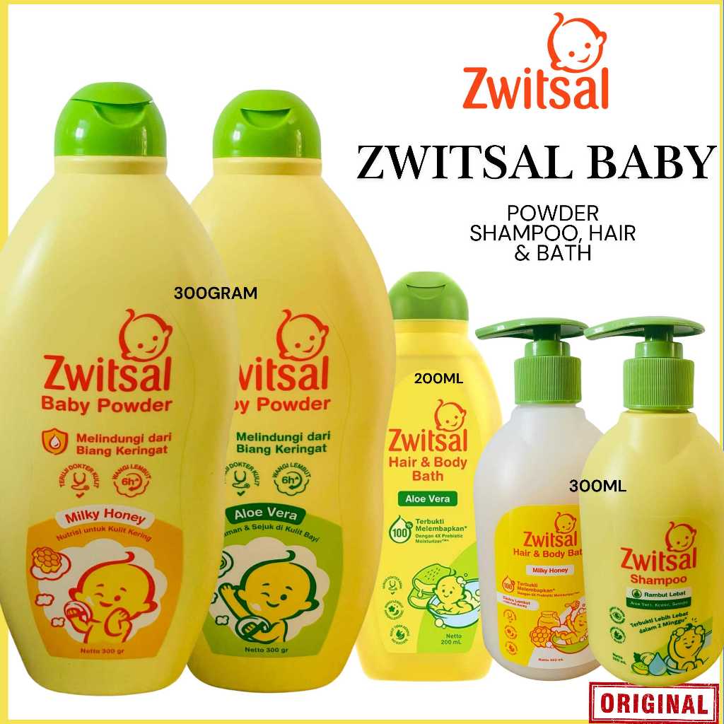 Zwitsal Baby Powder, Hair and Bath Shampoo Milk and Honey Aloevera ...