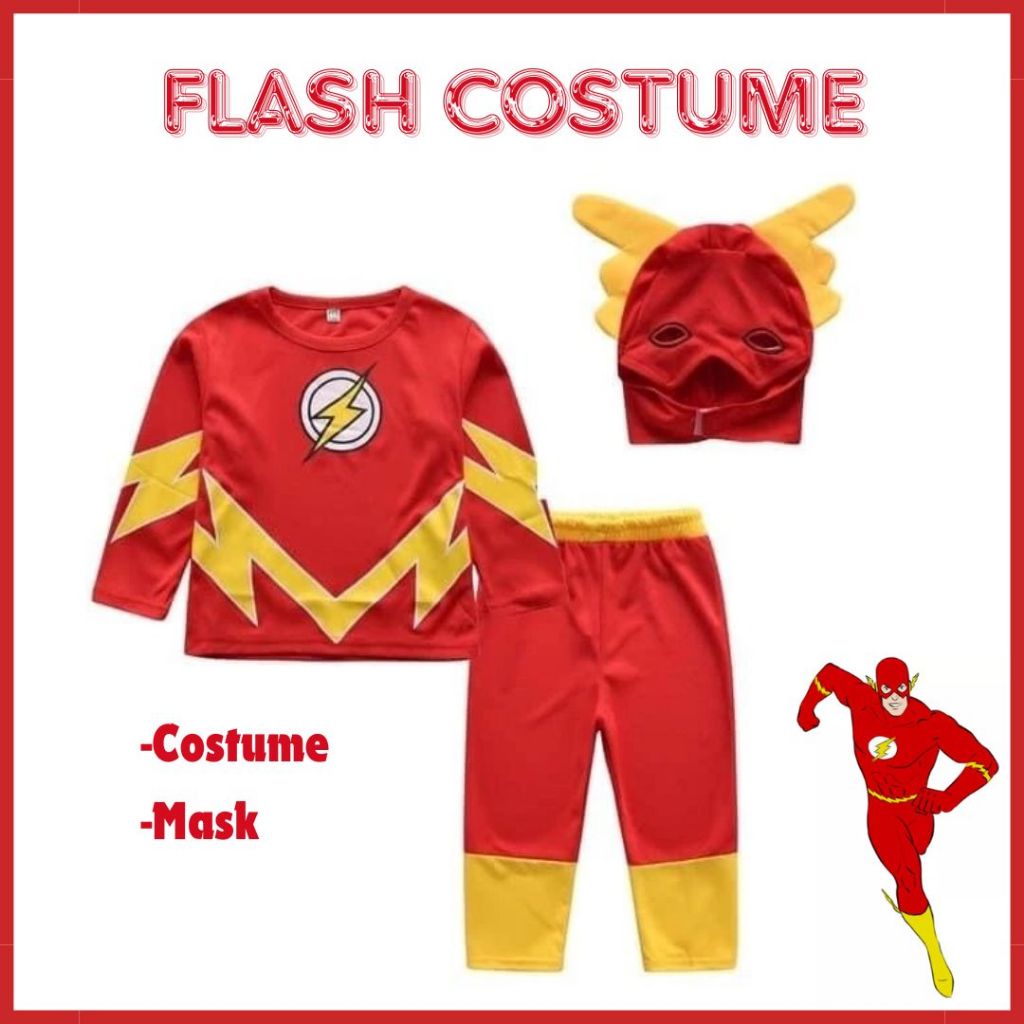Kids' Flash Costume Comic-Inspired Outfit for Halloween Cosplay Dress ...