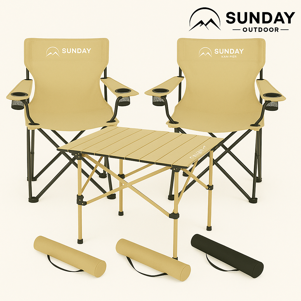 SUNDAY Outdoor Folding Table and 2 Chairs Set | Compact Picnic Set with ...