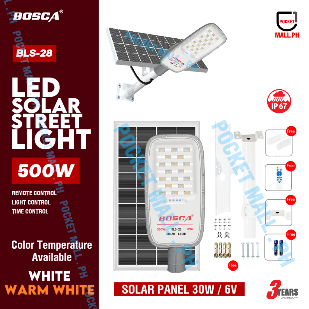 BOSCA Solar LED Street Light IP67 Outdoor Light White & Warm White ...