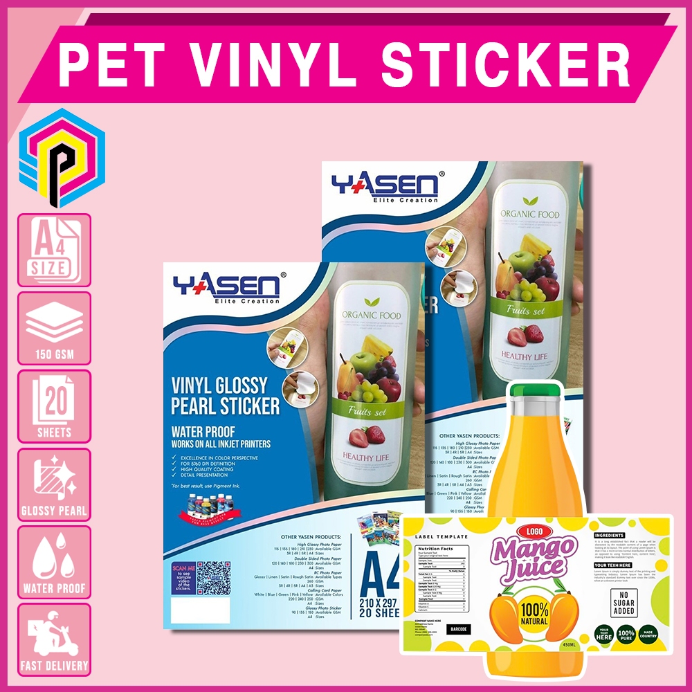 Yasen Vinyl Waterproof Sticker A4 Glossy 20 Sheets | Shopee Philippines