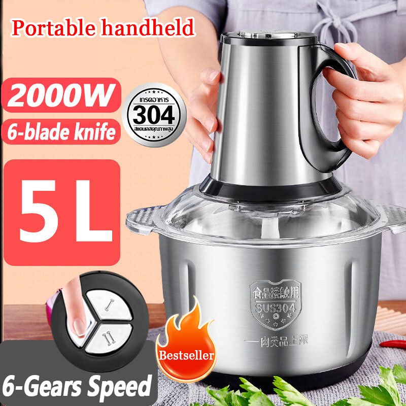 5L Meat Grinder 3 Speed Food Processor Electric 5 Blades Heavy Duty Multi-Function Grinder ...