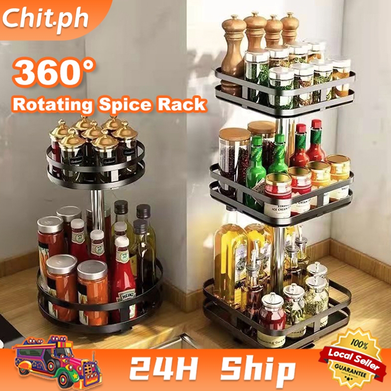 CHIT 1/2/3 Tier 360° Rotating Spice Rack Countertop Swivel Storage ...
