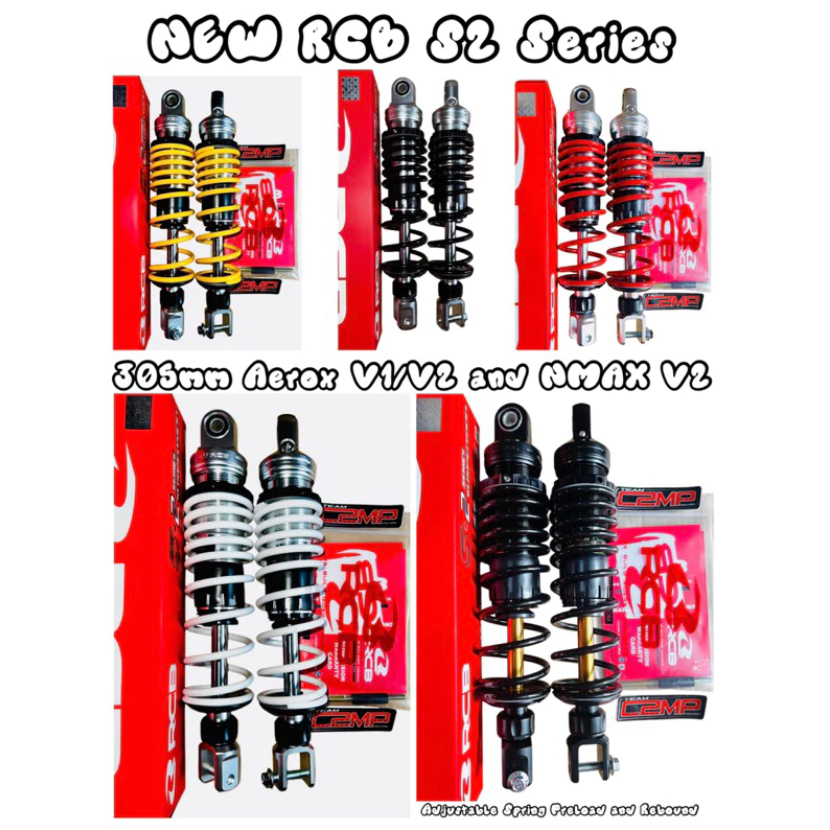 NEW RCB Dual Shock Absorber S Series 305mm Aerox V1 and V2 , NMAX V2 ...