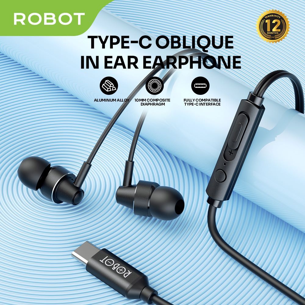 ROBOT REC 240S Wired Type-C in-ear Earphone 3.5mm Button Control with ...