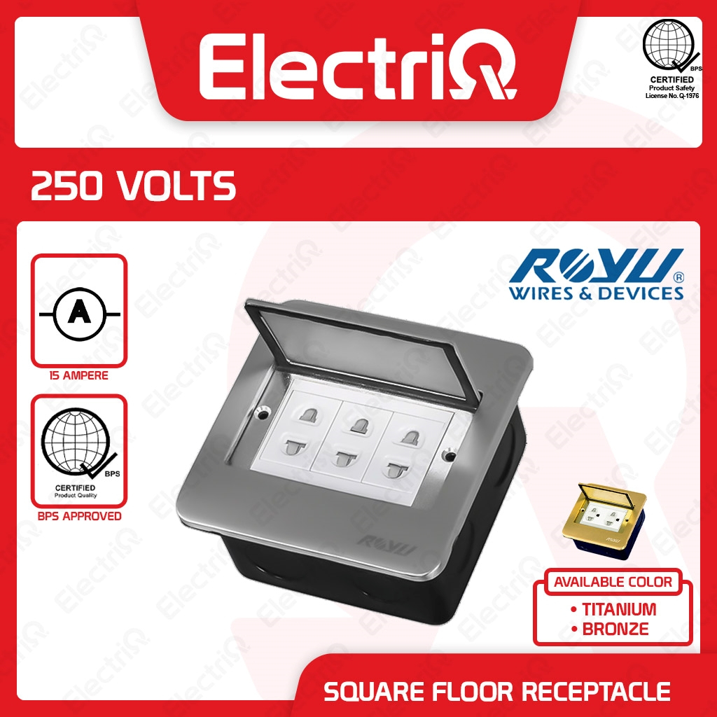 Electriq l Royu Square Floor Receptacle w/ 2/3 Gang Duplex Universal ...