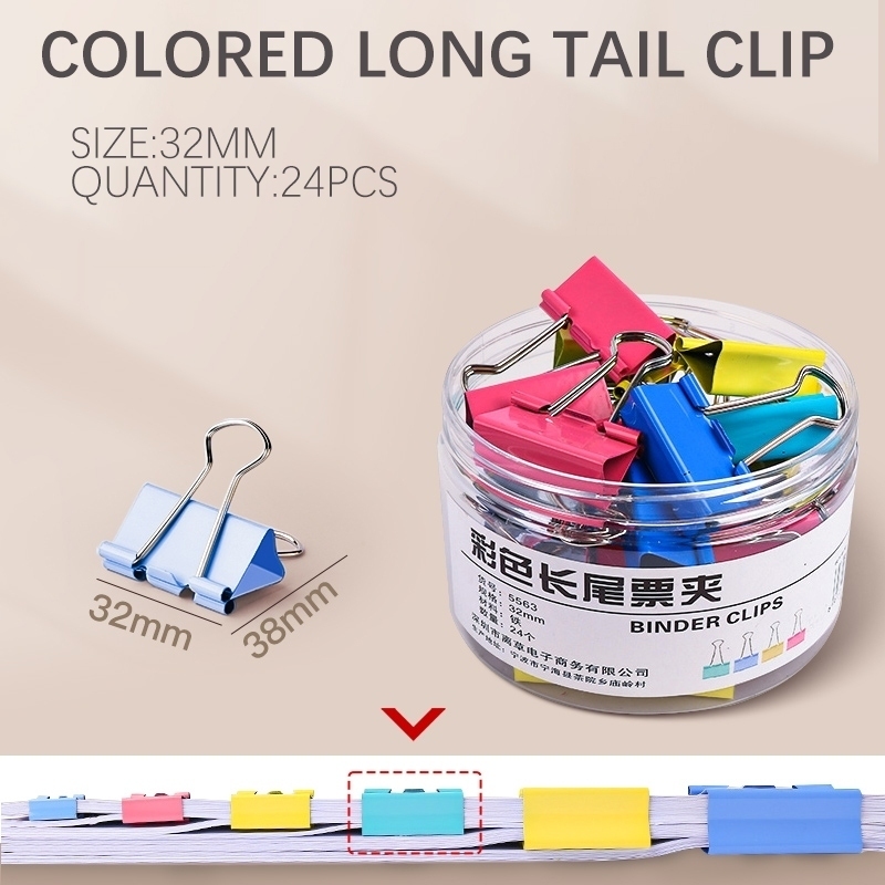 Color Binder Clips Paper 19/32/50mm Multipurpose School Metal Binder ...