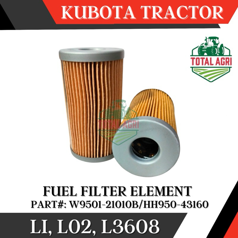 Fuel Filter Element Kubota Tractor L02 L1 L3608 (Paper) Part #: W9501 ...