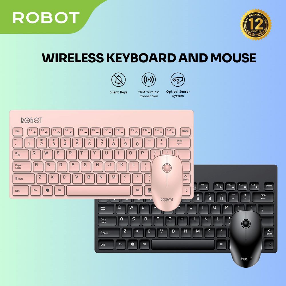 ROBOT KM3000 Wireless Keyboard and Mouse Combo Optical USB Receiver for ...