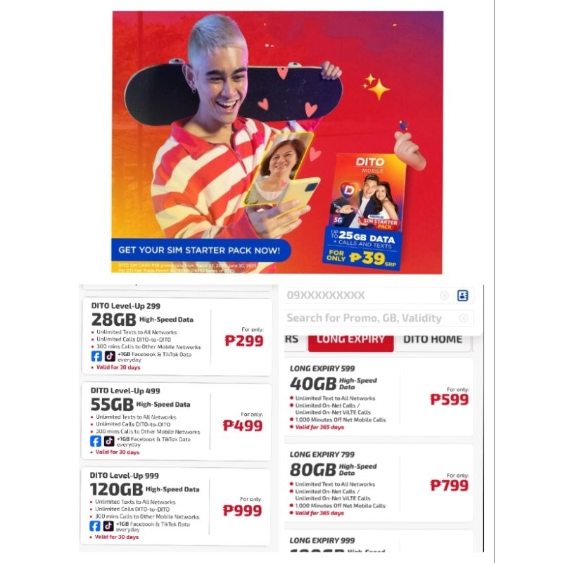 Dito SIM plus choose DATA package load long expiry | Shopee Philippines