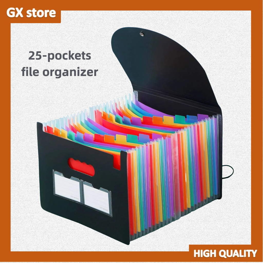 25 Pockets Expanding File Folder Color Organ Bag Large Capaity ...