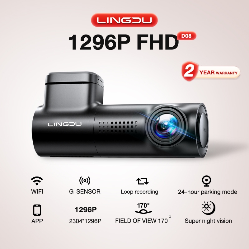 Lingdu D08 dash cam 1296P WIFI+APP, 170-degree viewing angle, full HD front camera,Loop Record ...