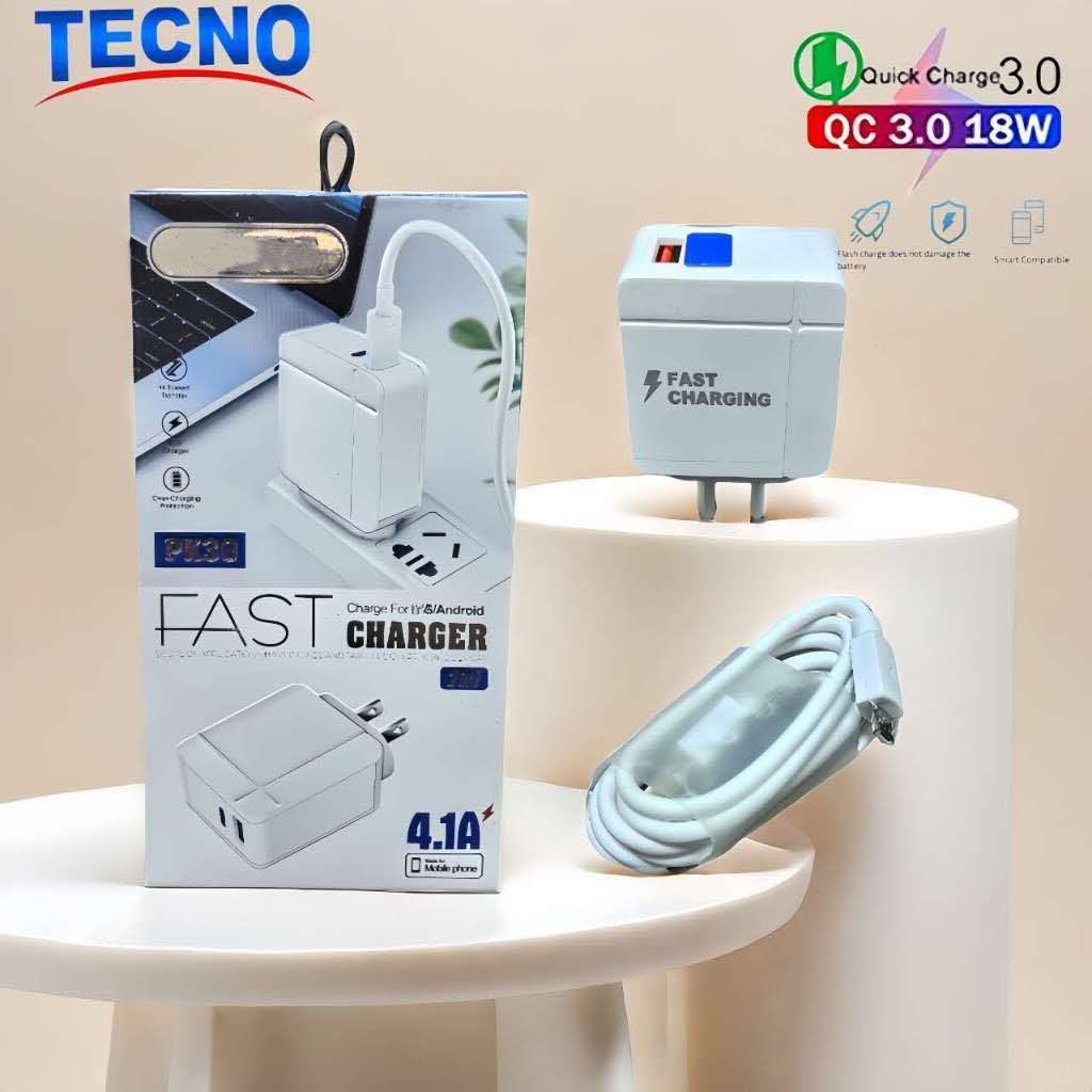 PK30 TECNO Fast Charger 18w Adapter 3A Data Cable With Android Micro ...