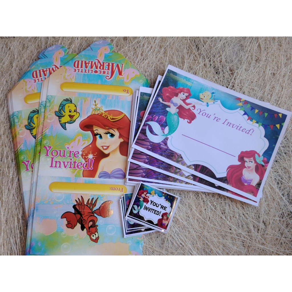 10PCS MERMAID / ARIEL INVITATION CARD WITH PRINTED ENVELOPE AND TAGS ...