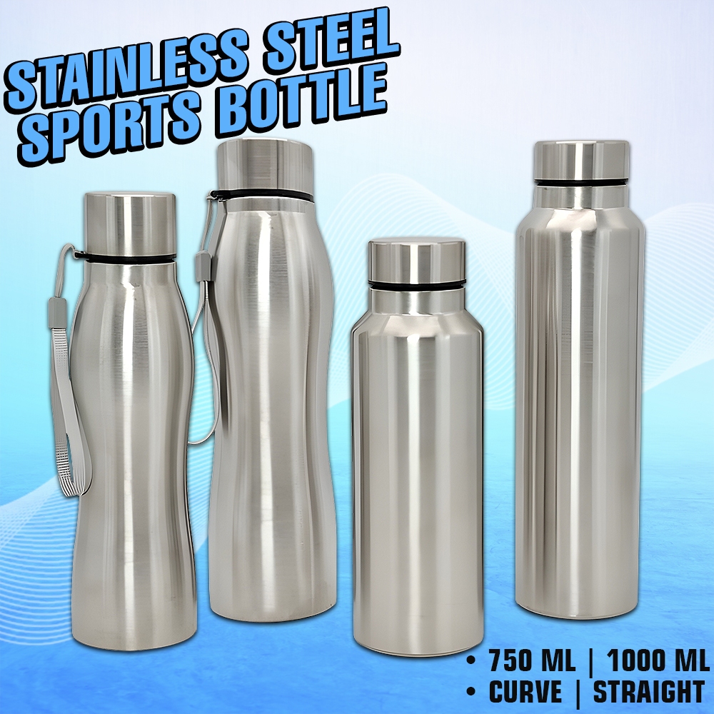 Stainless Steel Sports Bottle Curve with Strap and Straight (750ml ...