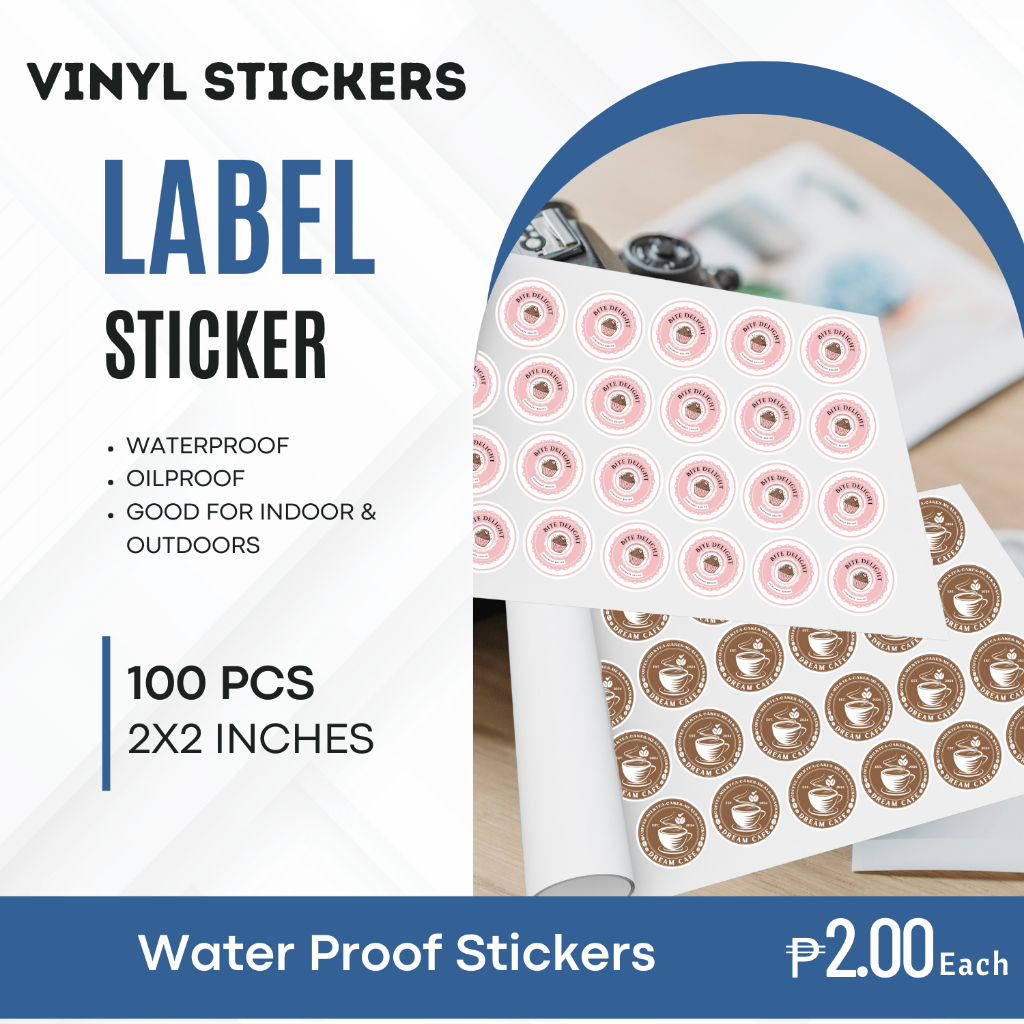 100pcs Vinyl White Sticker | 2x2 Waterproof Sticker | Chat2print Vinyl ...