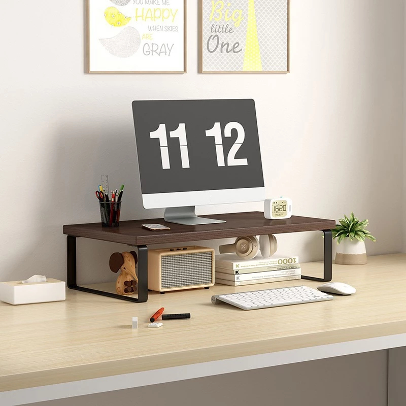40cm Wood Computer monitor stand wooden carbon steel desk storage rack ...