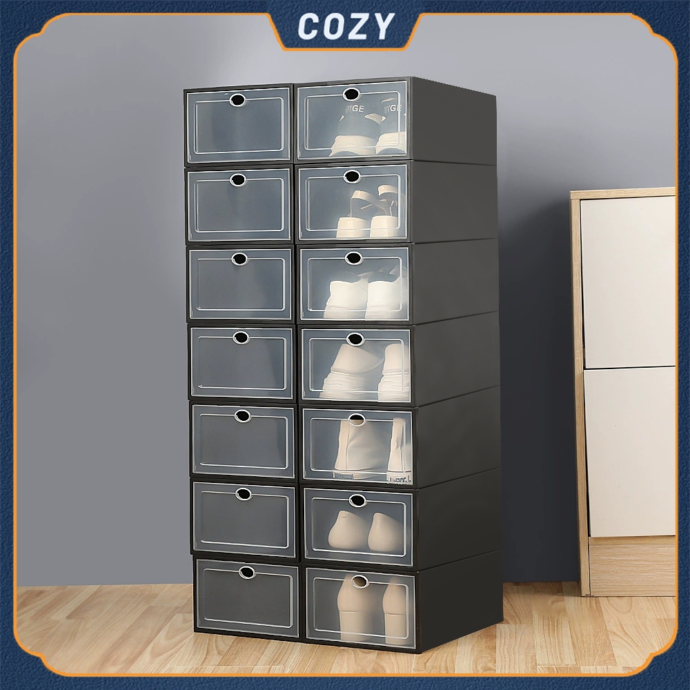 Large Size Shoe Box Organizer With Transparent Cover Foldable Hard ...