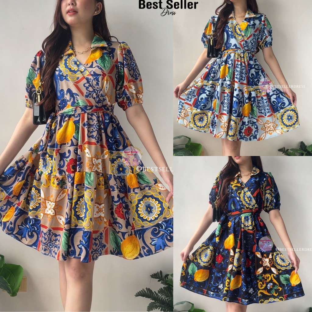 BSD Best Seller Dress Madeline With Collar Midi Dress (S-5XL) | Shopee ...