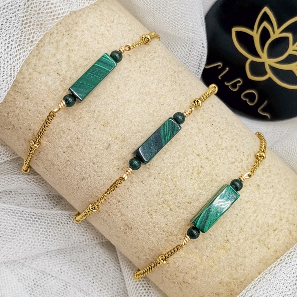 Malachite Bracelet (Guardian Stone) Gold Silver Minimalist Bracelet ...