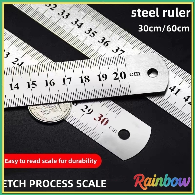 Stainless Steel Measuring Double-sided Scale Ruler 30cm/60cm High ...