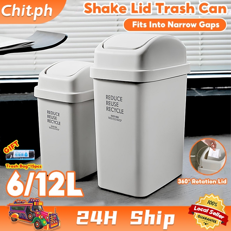CHIT 6/12L Shake Lid Trash Can Plastic Basurahan With Cover Heavy Duty ...