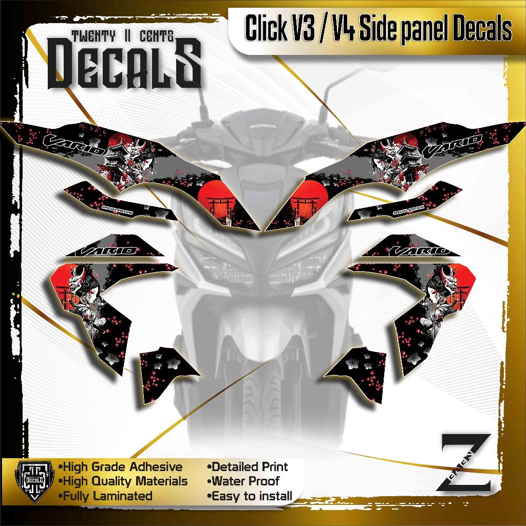 Honda Click V3 / V4 Decals Sticker japanesse art ( stock size panel ...