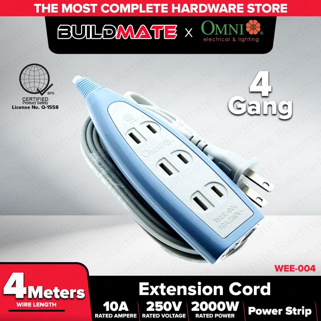 Buildmate x OMNI Electric Extension Cord 4 Gang Power Strip 4m 10A 250V ...
