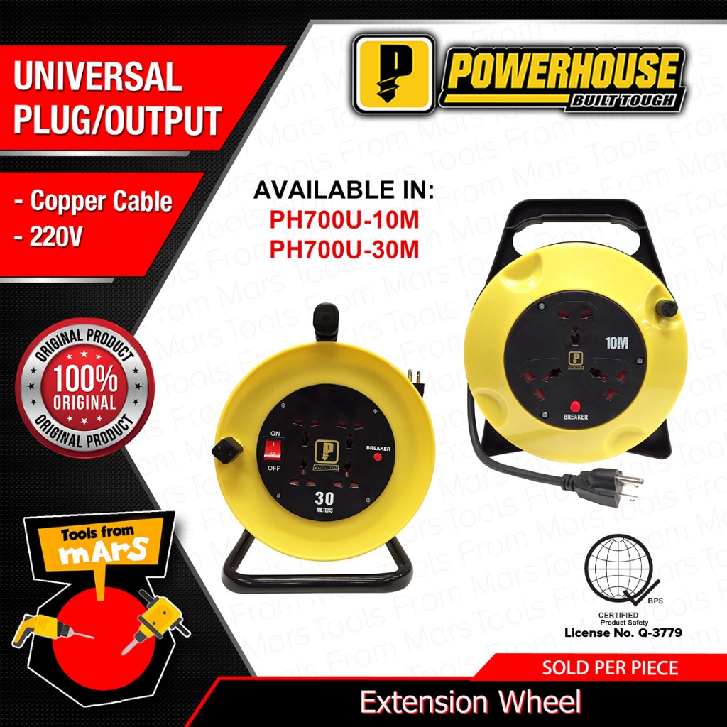 POWERHOUSE Electric Extension Wheel 10M 30M Universal Outlet Socket ...