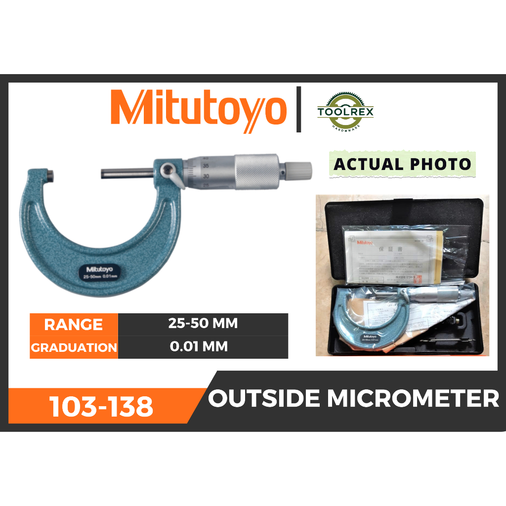 MITUTOYO OUTSIDE MICROMETER 103-138 (25-50MM / 0.01MM ) | Shopee ...