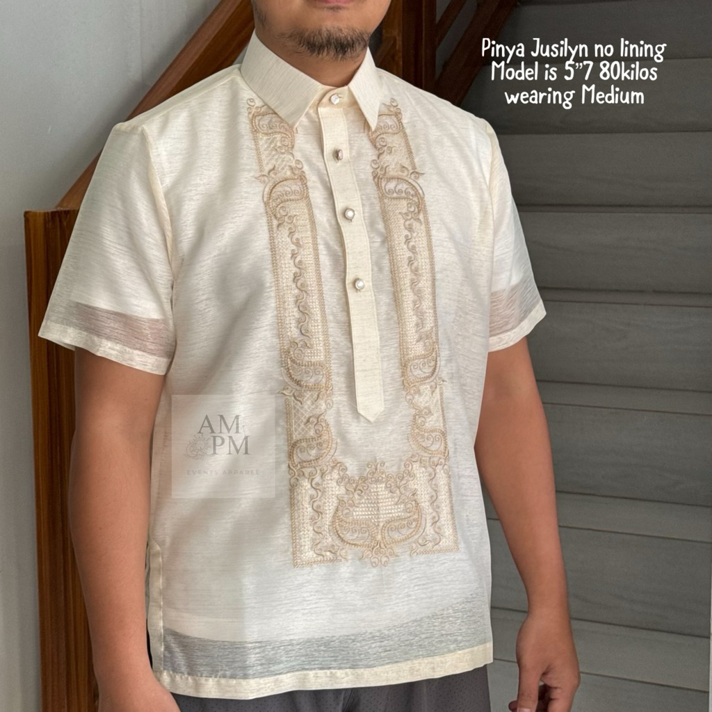 Half Button Open Polo Barong Short sleeves Pinya Jusilyn | Shopee ...