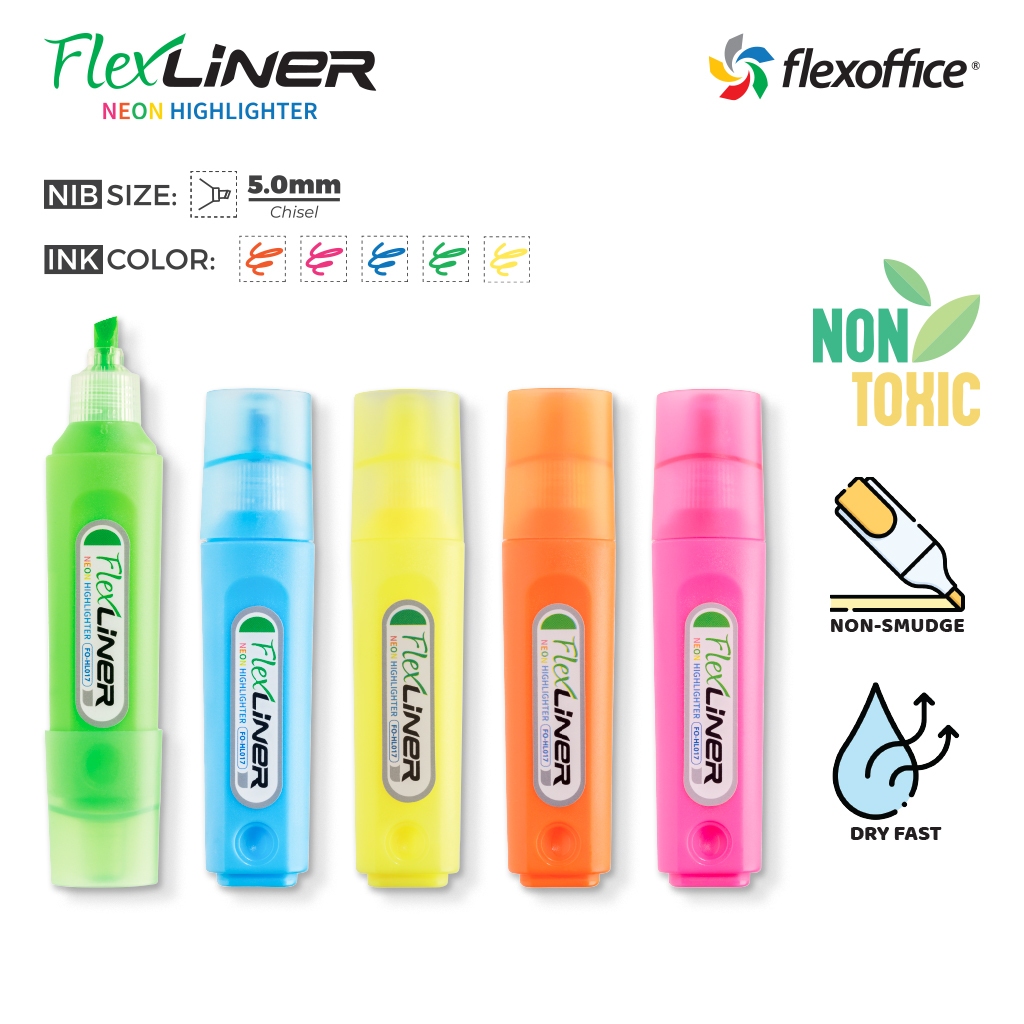 FlexOffice FlexLiner Neon Highlighter Pen 5.0mm FO-HL017 10pcs/Box ...