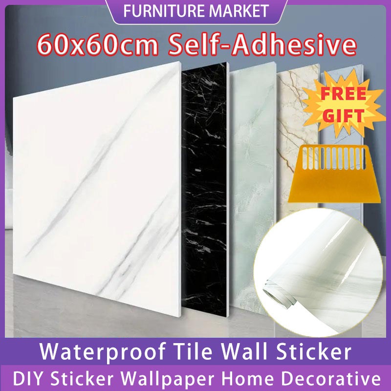 Marble Tile Sticker 60*60 cm Vinyl Tile Floor Sticker Self-Adhesive PVC ...