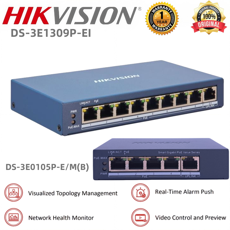 Hikvision CCTV 4/8/16-Port Switch Fast Ethernet Unmanaged POE Switch 10 ...