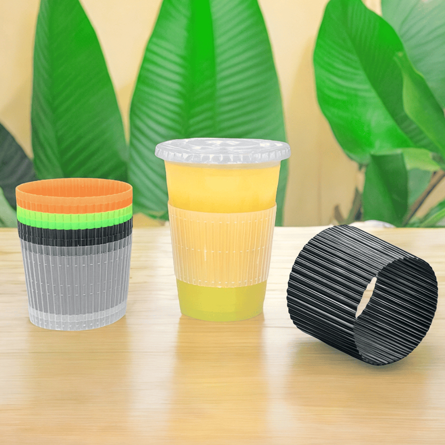 50pcs Plastic Cup Sleeves Disposable Corrugated Hot & Cold 90mm/95mm ...