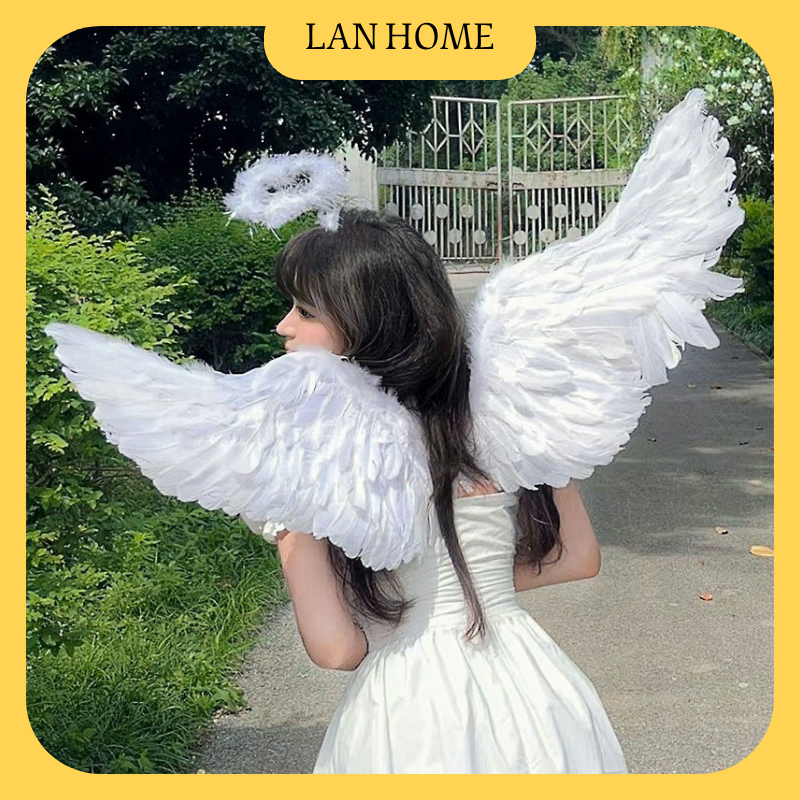 3Pcs Angel Wings Set Angel Costume White Angel Feather Wings Halo and ...