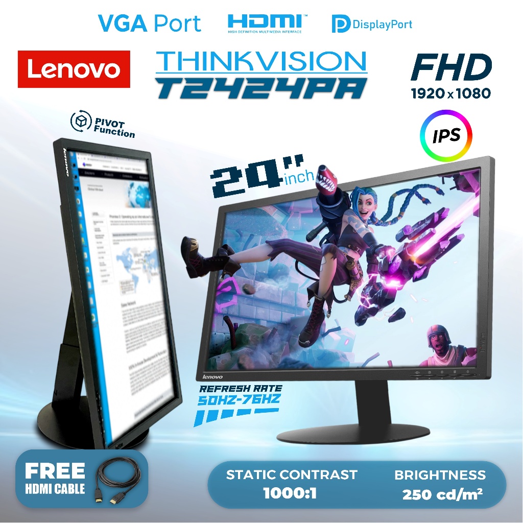 BRANDED MONITOR LENOVO 24"/22" IPS Frameless LED Monitor-Full HD 1080P ...