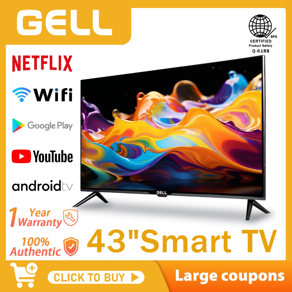 Gell 43 Inch LED Smart TV Flat Screen FHD Ultra-Slim | Shopee Philippines