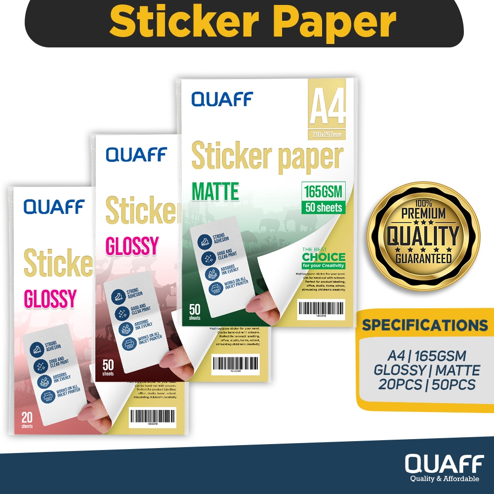 Quaff Sticker Paper A4 Matte | Glossy 165gsm | Shopee Philippines