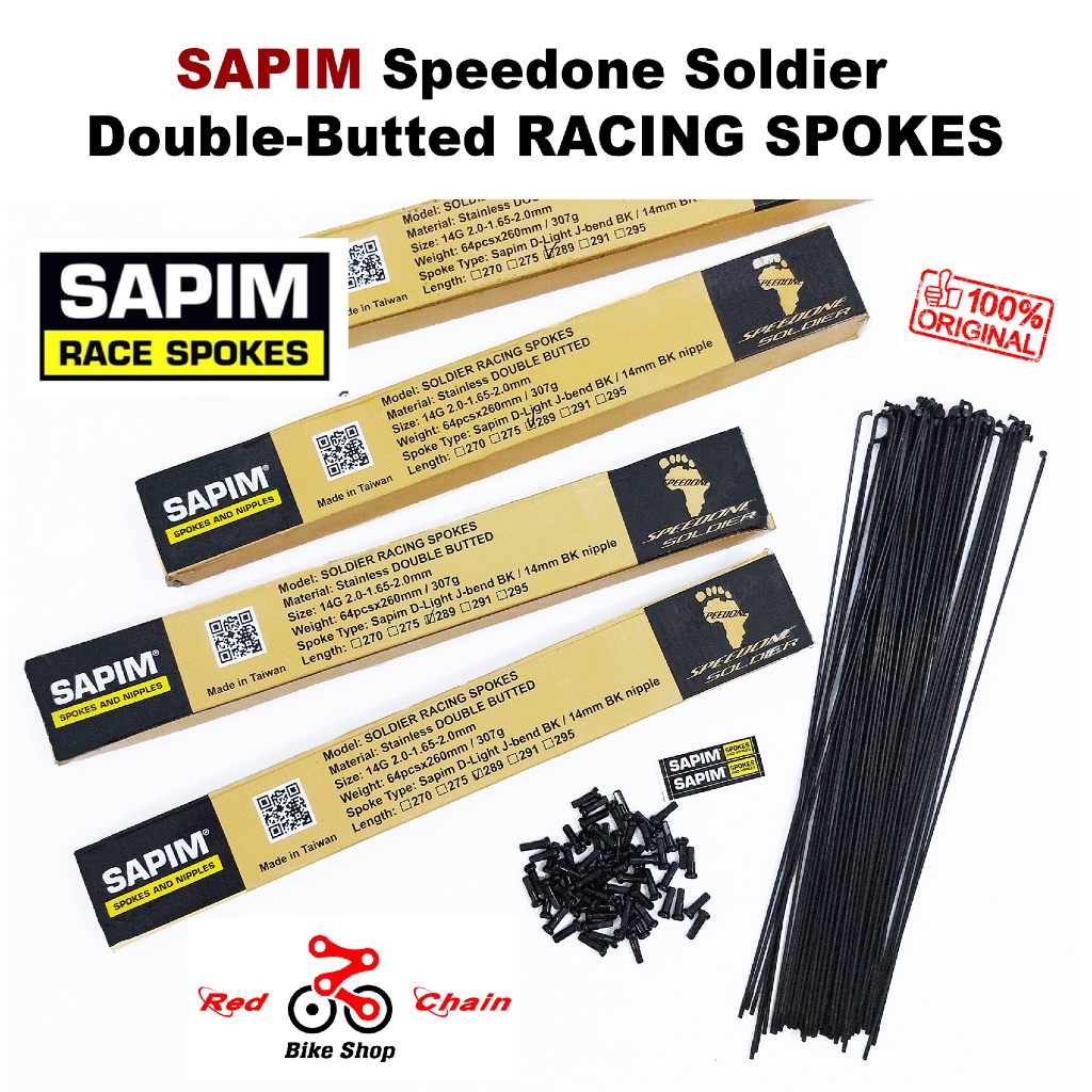SAPIM RACING SPOKES w/ Nipples, Color Black, Length 289 mm, for 29" MTB ...