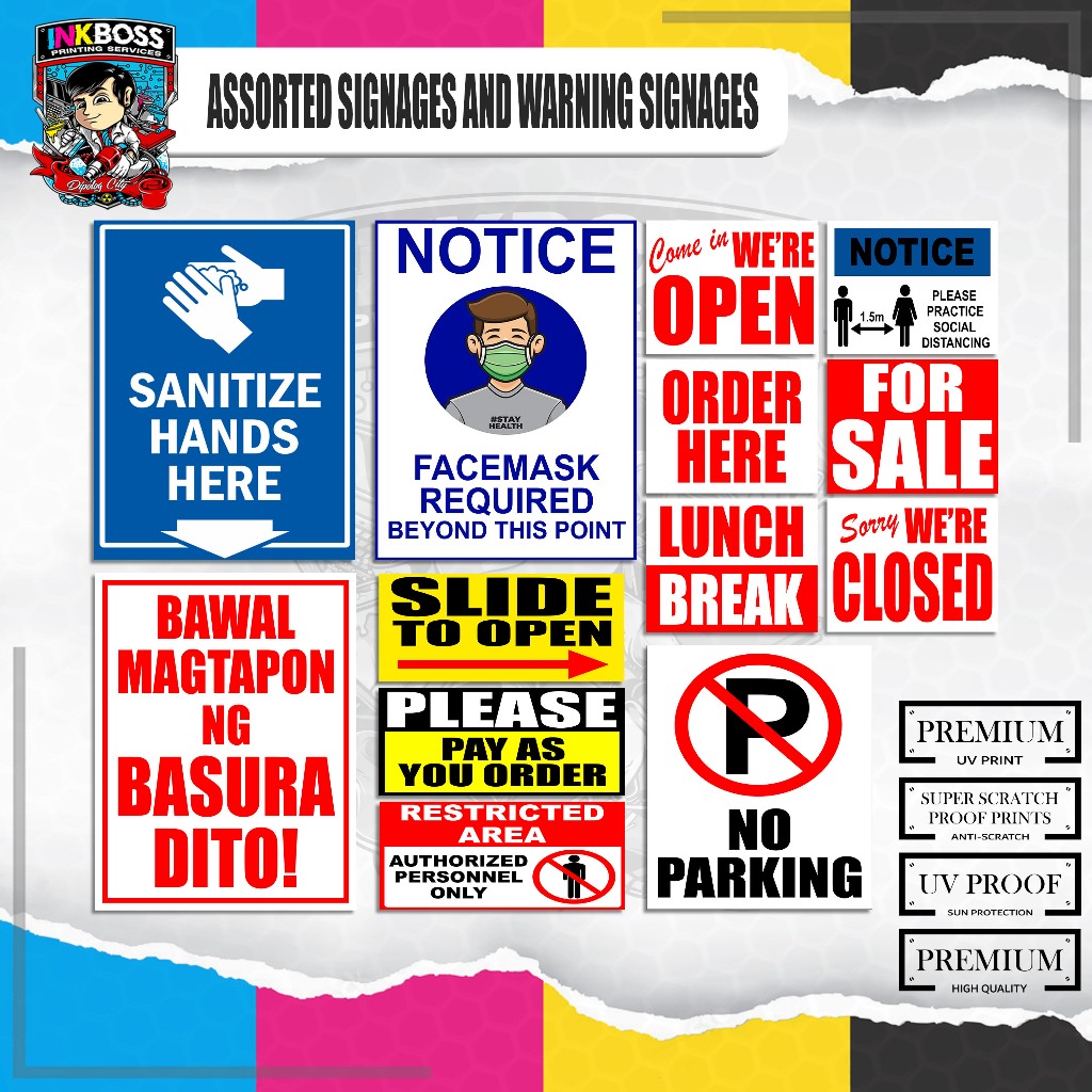 UV PRINTING | A4 SIZE [PART 1] ASSORTED SIGNAGES AND WARNING SIGNAGES ...
