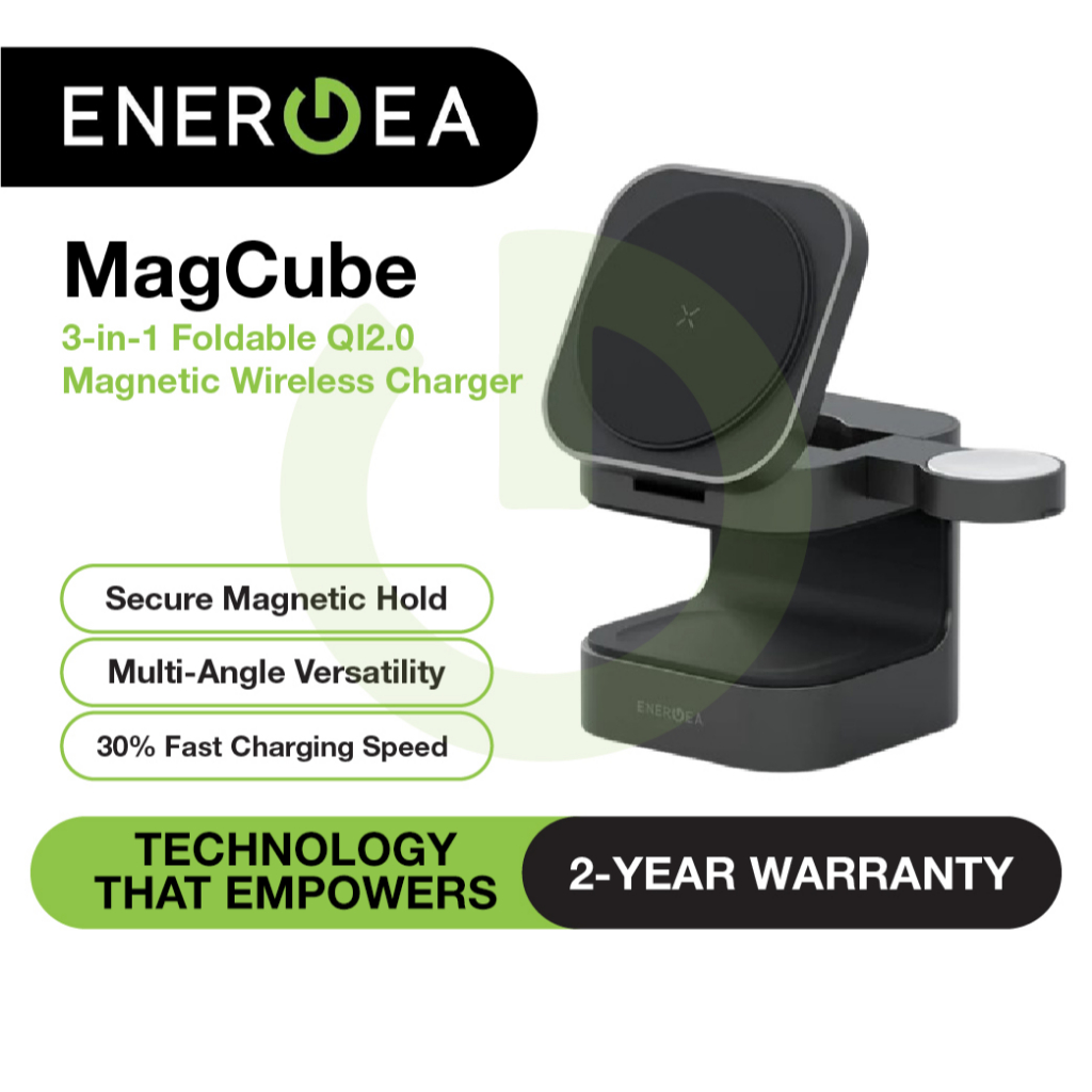 Energea MagCube 3-IN-1 Foldable QI2.0 Magnetic Fast Wireless Charger ...